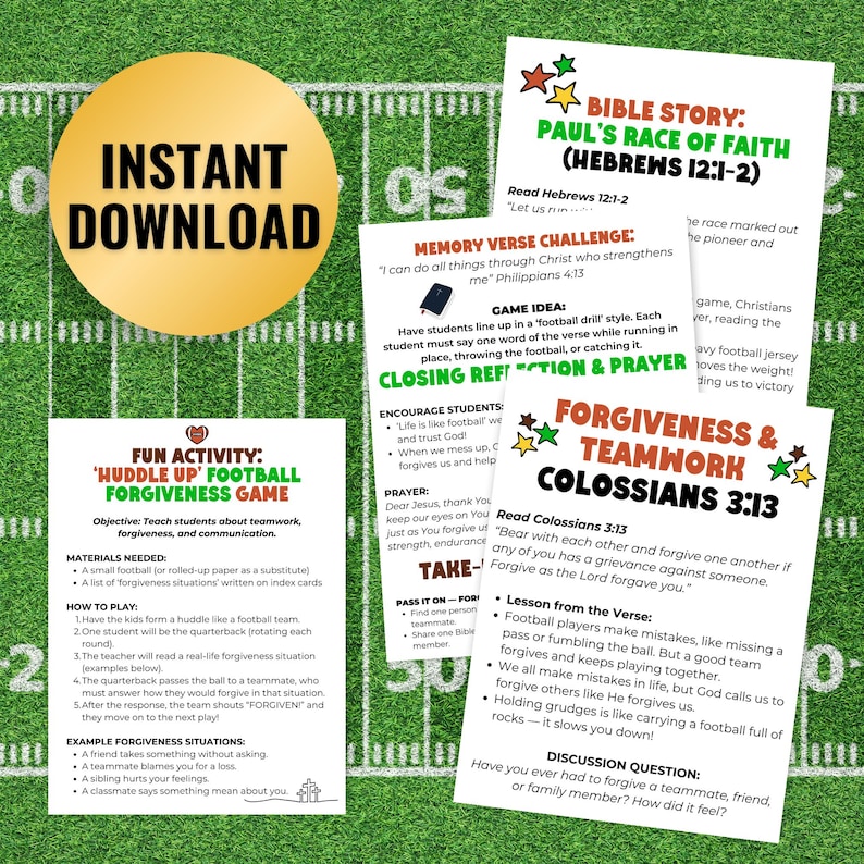 Football Themed Bible Study Lesson: Faith, Forgiveness (digital ...