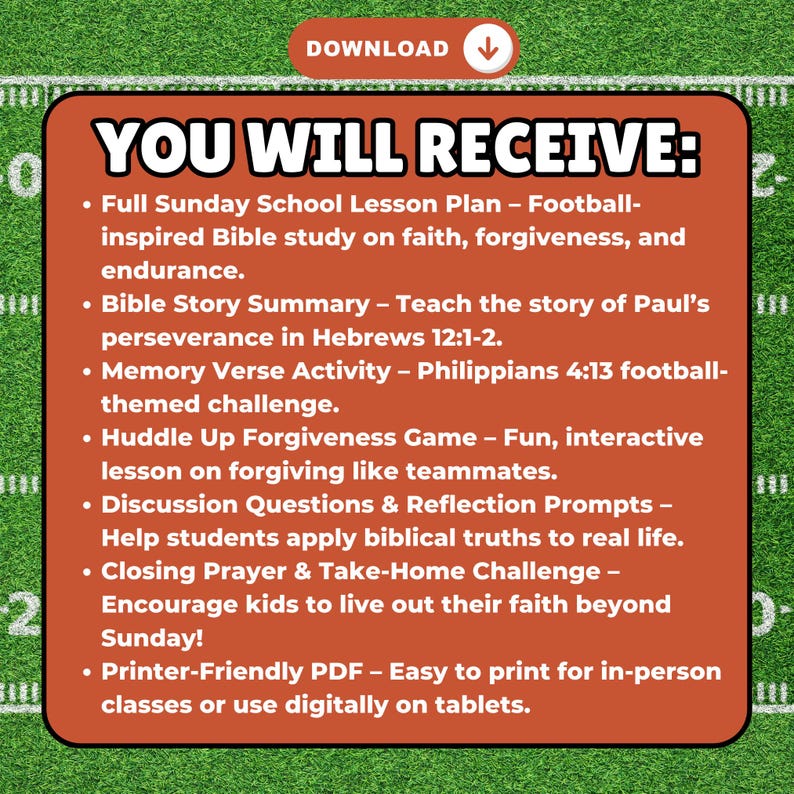 Football Themed Bible Study Lesson: Faith, Forgiveness (digital ...