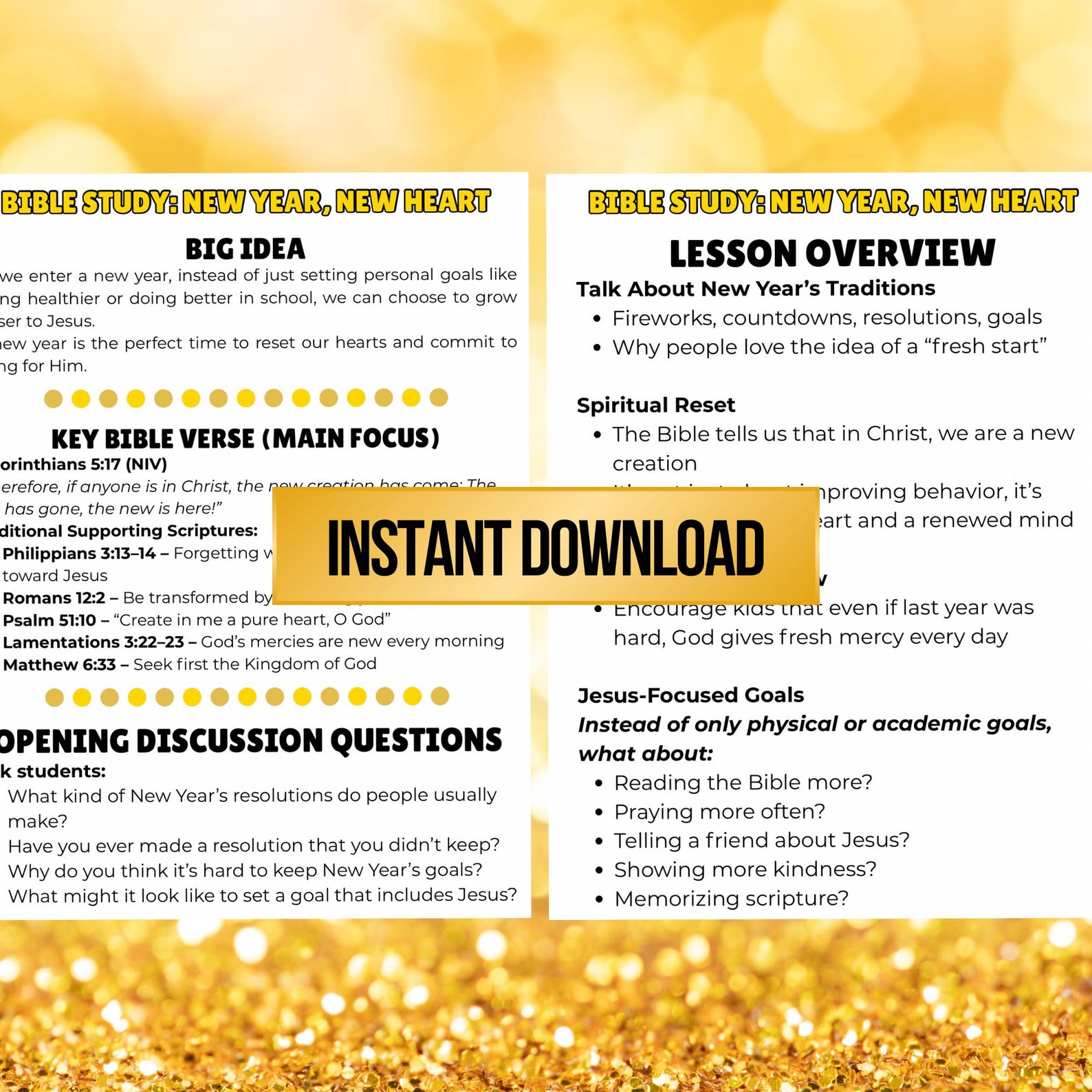 New Year Bible Study Lesson for Kids, Printable Devotional (instant ...