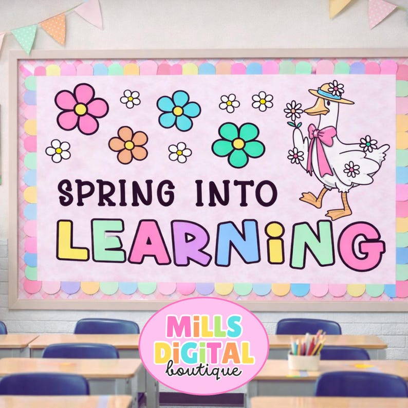 Spring Into Learning Bulletin Board Kit, Classroom Door Decor, Goose ...