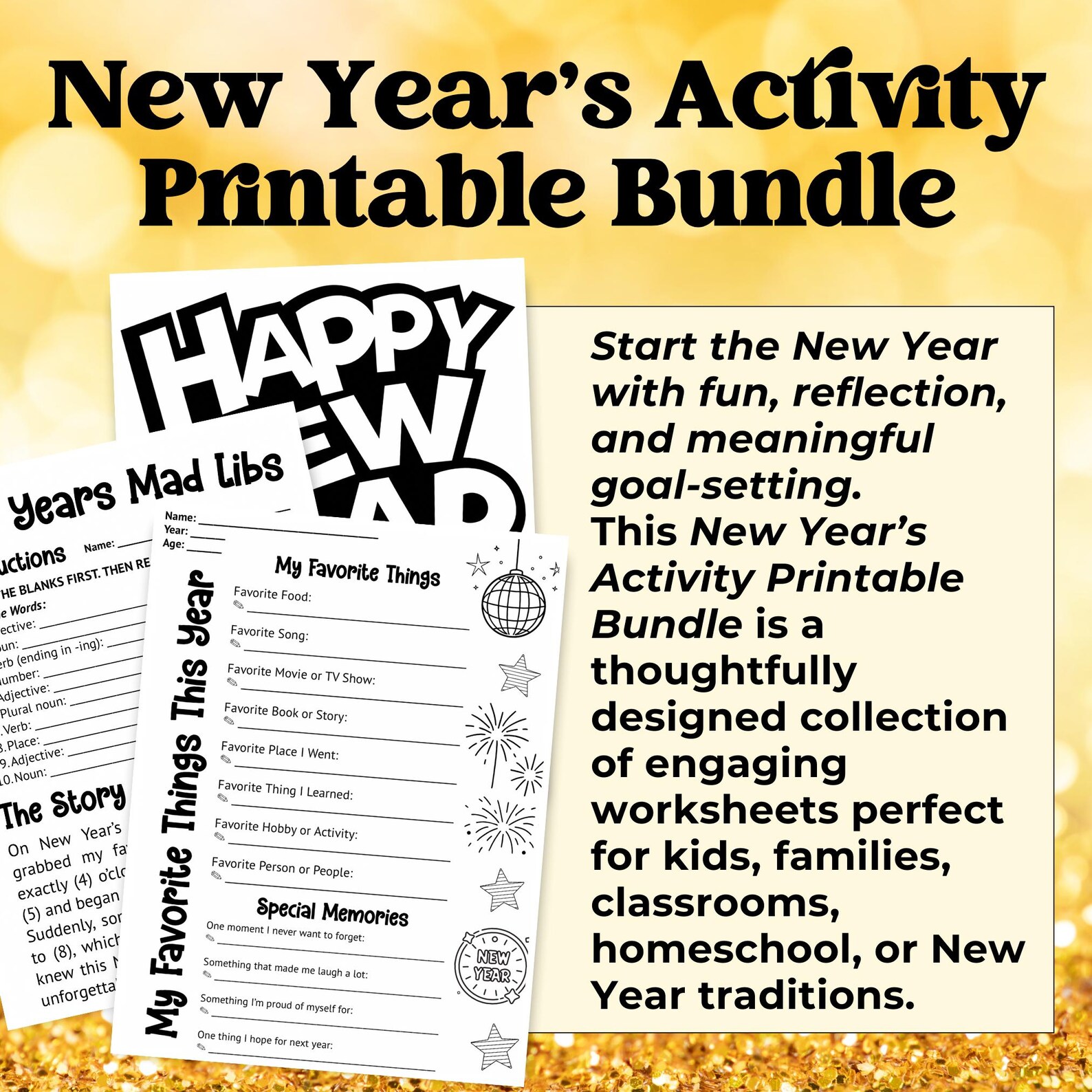 New Year Activity Printable Bundle | Kids & Family Worksheets (instant ...
