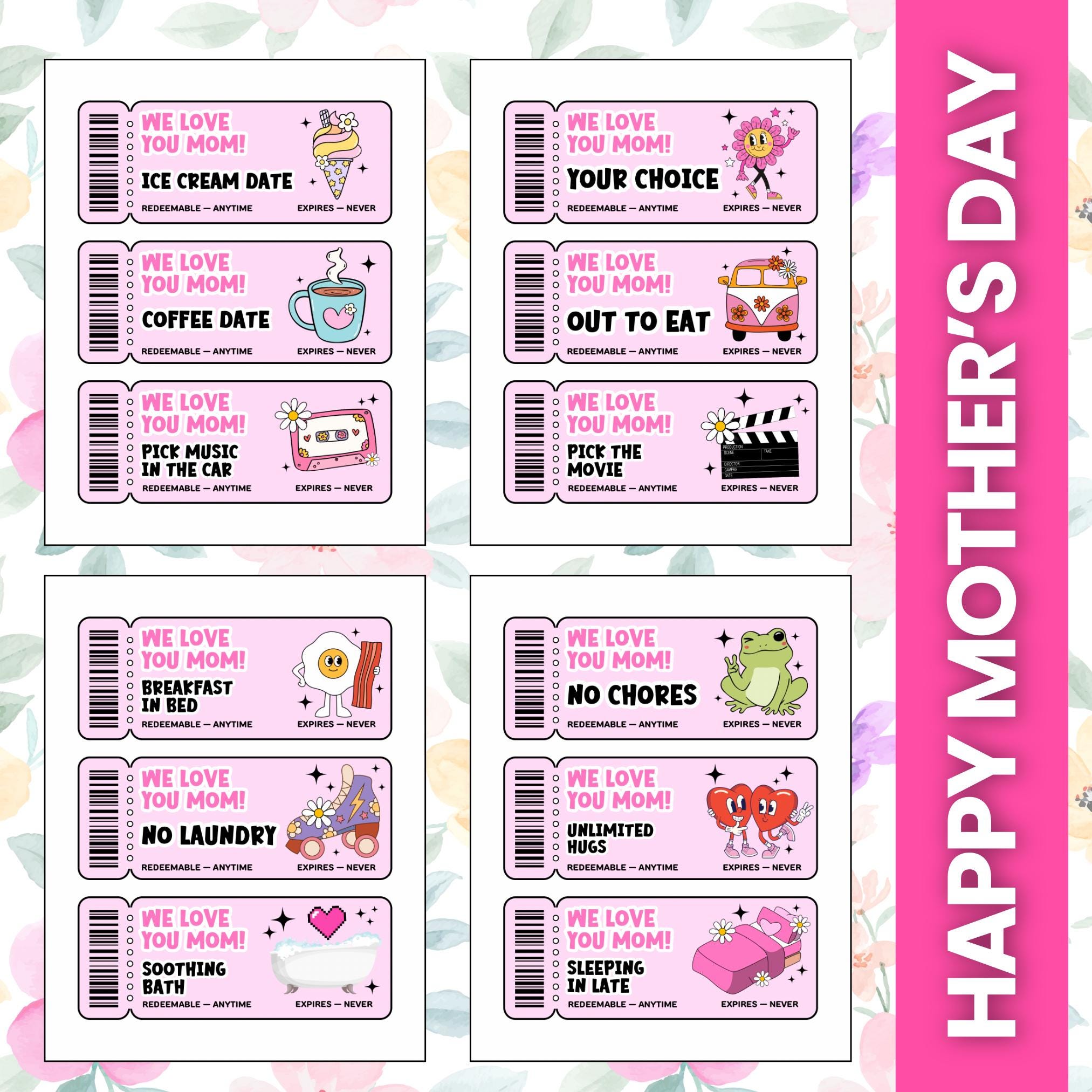 Mother's Day Printable Coupons: DIY Gift for Mom (PDF) - Etsy