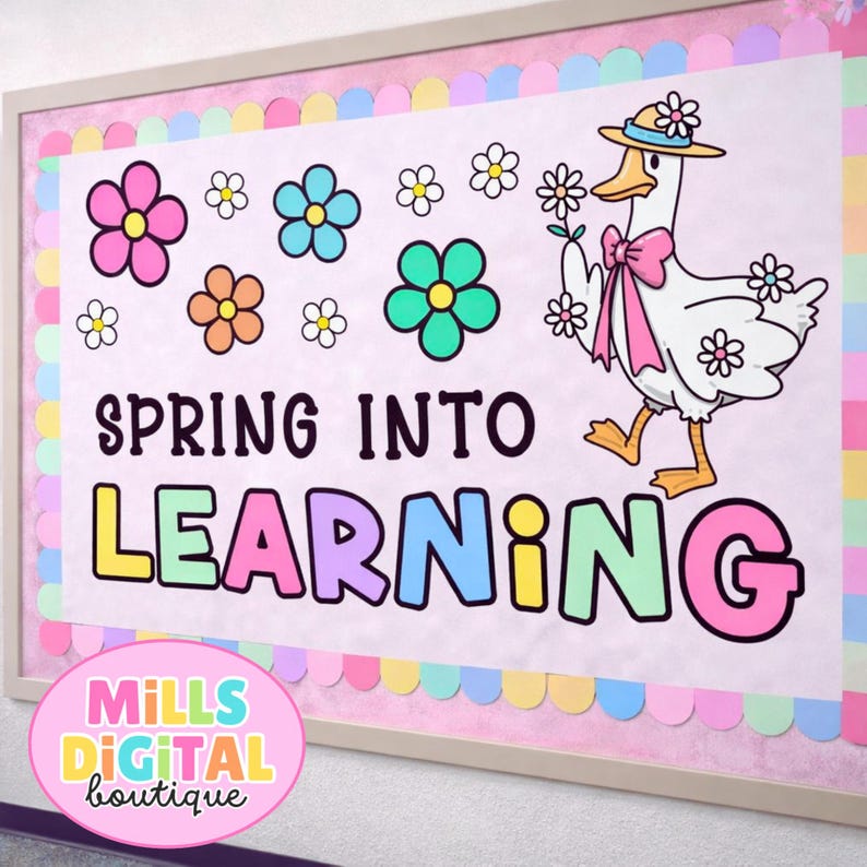 Spring Into Learning Bulletin Board Kit, Classroom Door Decor, Goose ...