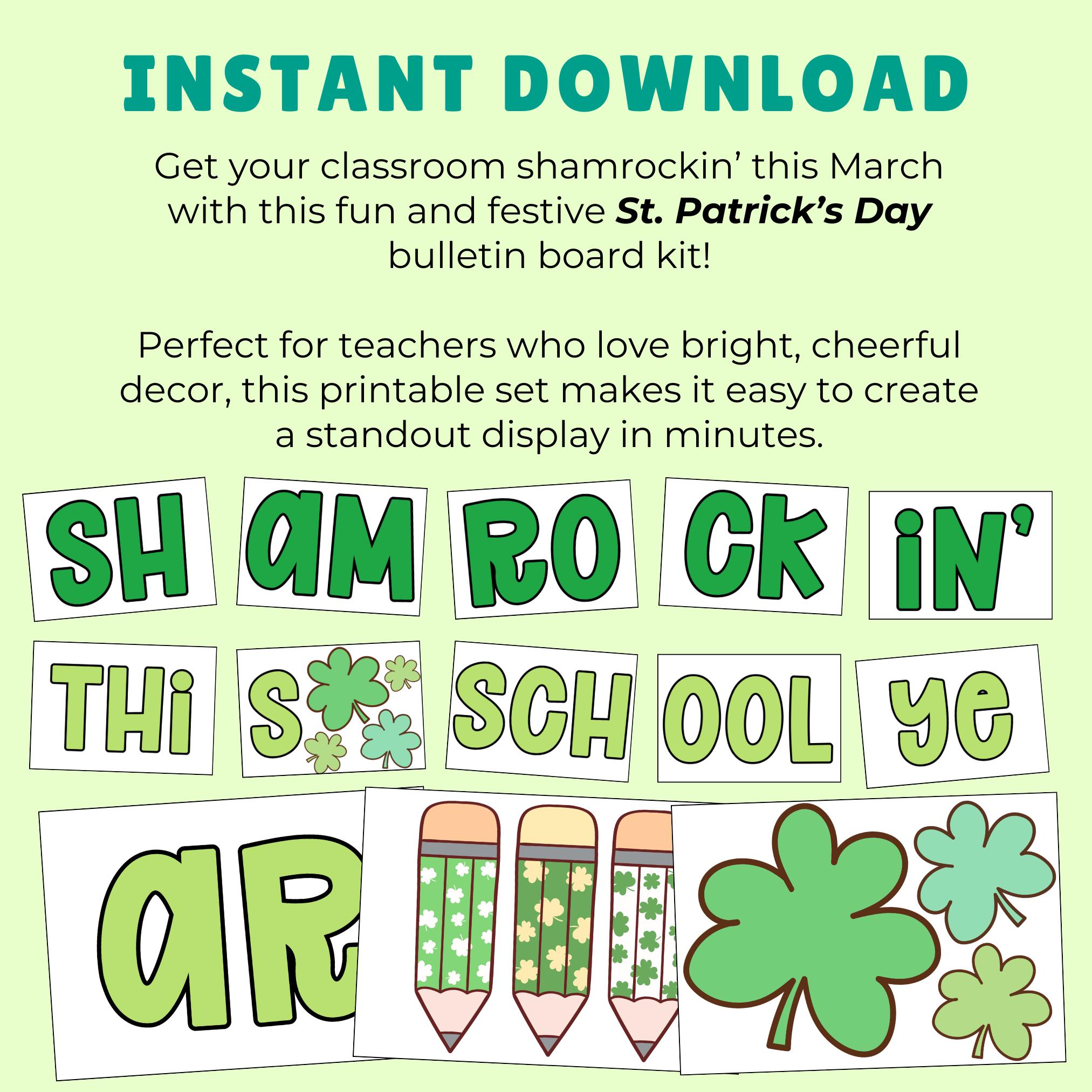 St Patrick's Day Bulletin Board Kit, Shamrock Pencils, Classroom Decor ...
