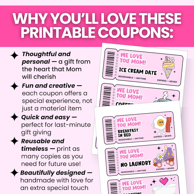Mother’s Day Printable Coupons | Instant Download | Handmade Gift Idea ...