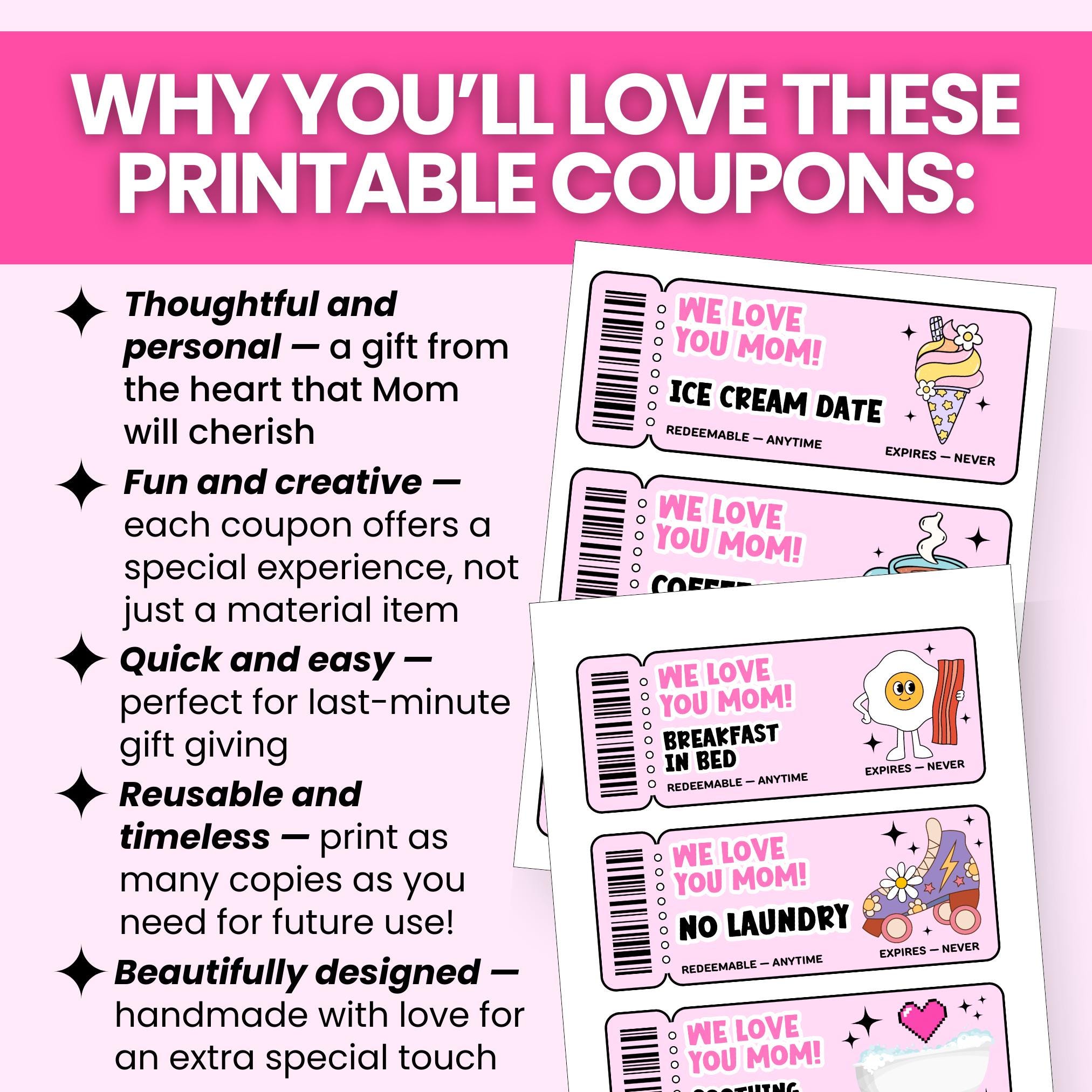 Mother's Day Printable Coupons: DIY Gift for Mom (PDF) - Etsy