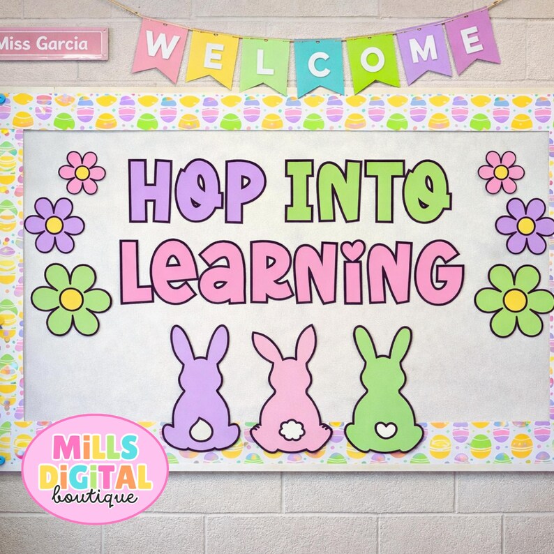 Spring Classroom Bulletin Board Kit | Easter Bunny Decor (digital ...