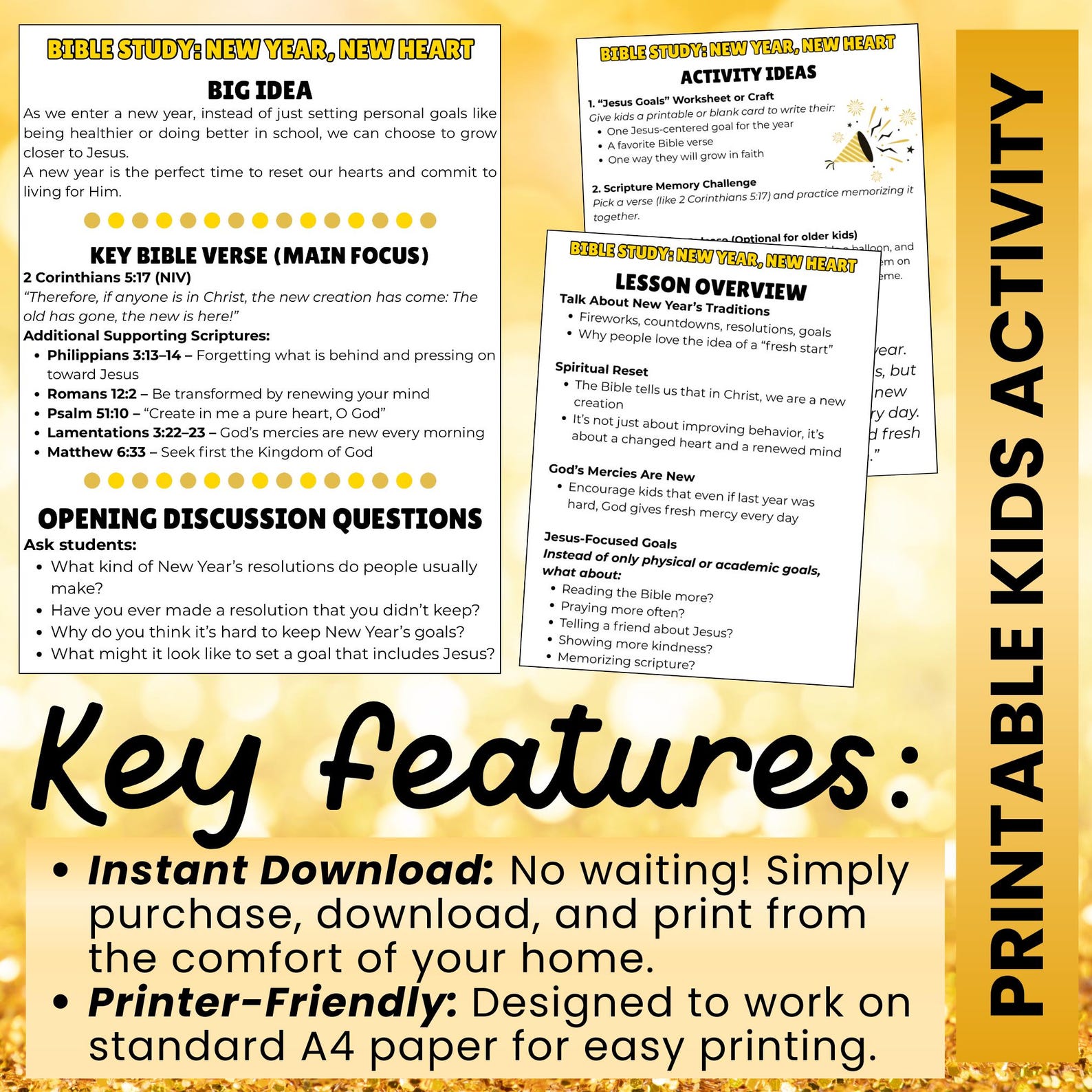 New Year Bible Study Lesson for Kids, Printable Devotional (instant ...