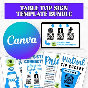 Customizable Business Table Sign Bundle: QR Code, Vendor Display (canva ...