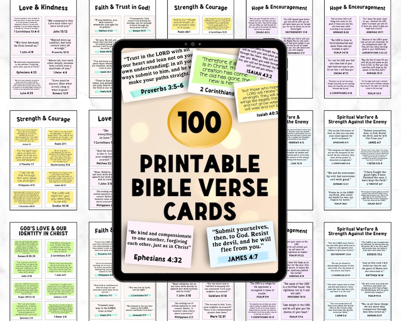 100 Printable Bible Verse Cards: Christian Scripture (digital Download ...