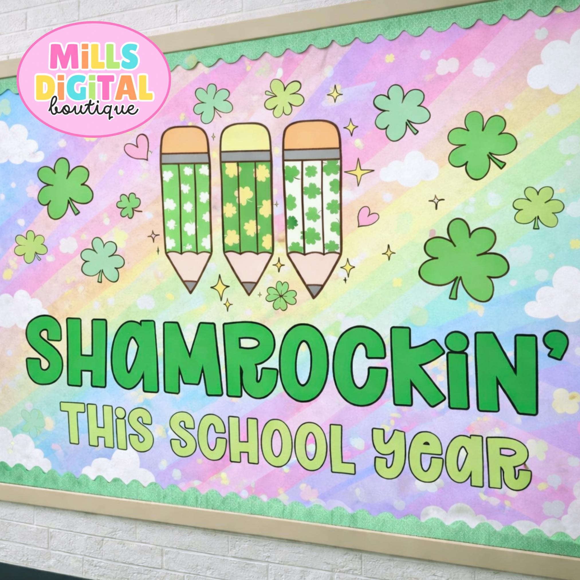 St Patrick's Day Bulletin Board Kit, Shamrock Pencils, Classroom Decor ...
