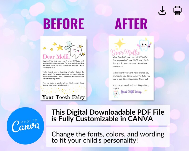 Editable Tooth Fairy Letter Template: Printable Keepsake (canva) - Etsy