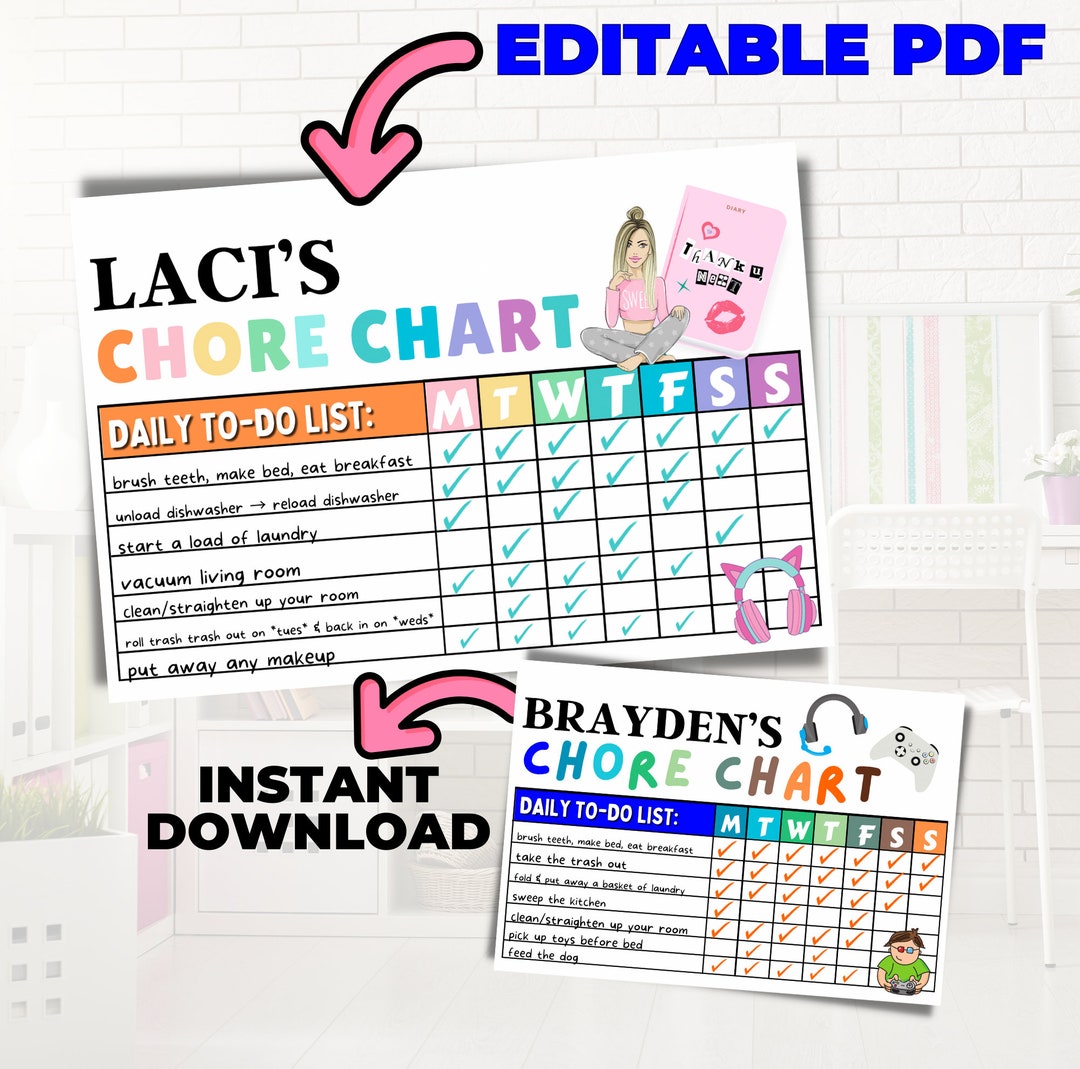 EDITABLE Kids Chore Chart Routine Chart Kids Schedule - Etsy Australia