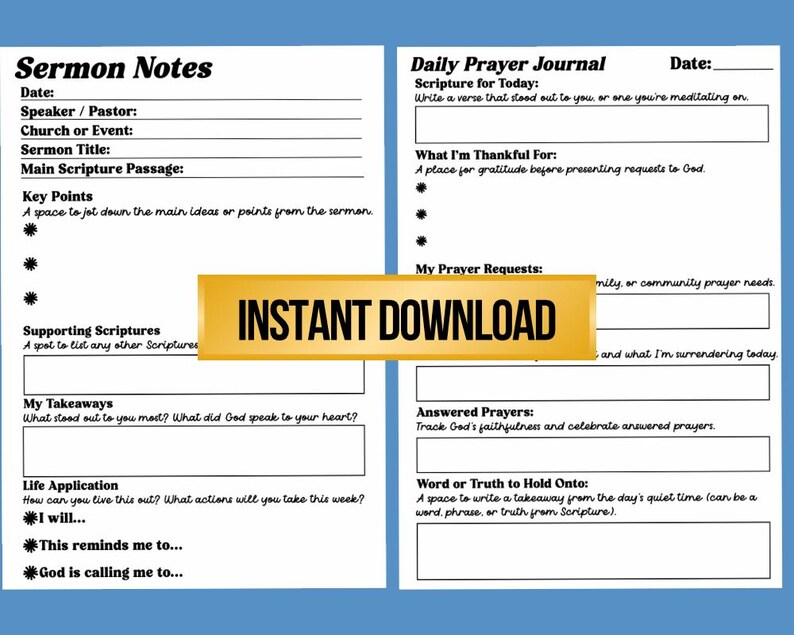 Digital Bible Study Bundle | Printable Prayer Journal, Sermon Notes ...