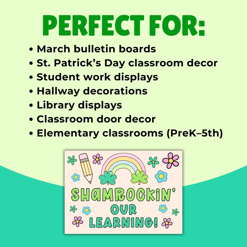 St Patrick's Day Bulletin Board Kit | Shamrock Rainbow Classroom Decor ...