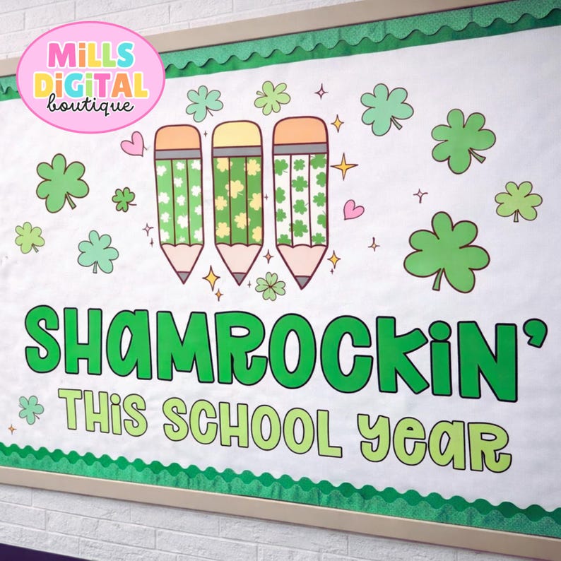 St Patrick's Day Bulletin Board Kit, Shamrock Pencils, Classroom Decor ...