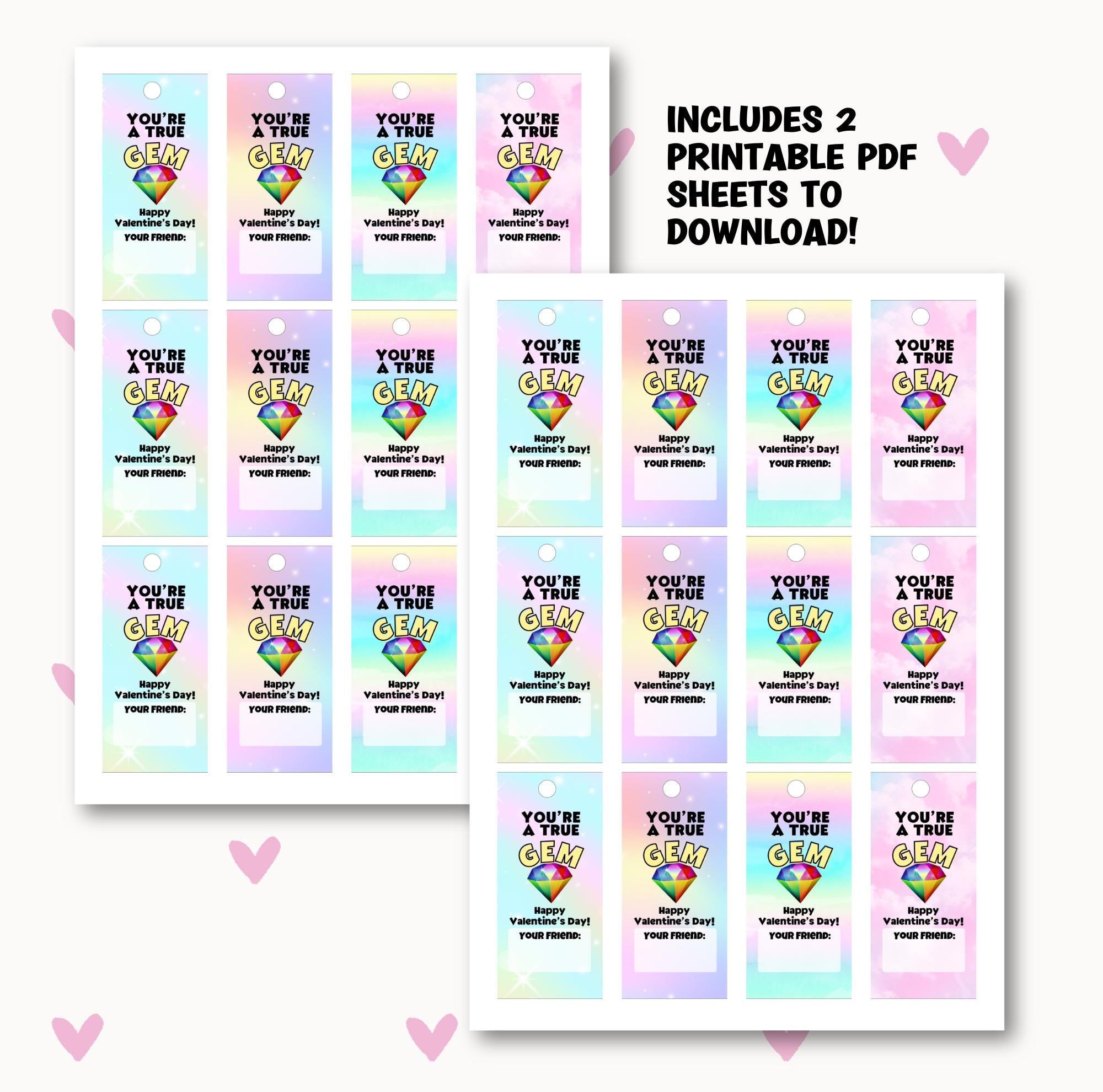 Printable Valentine's Day Gift Tags, Kids Classroom Treats (digital ...