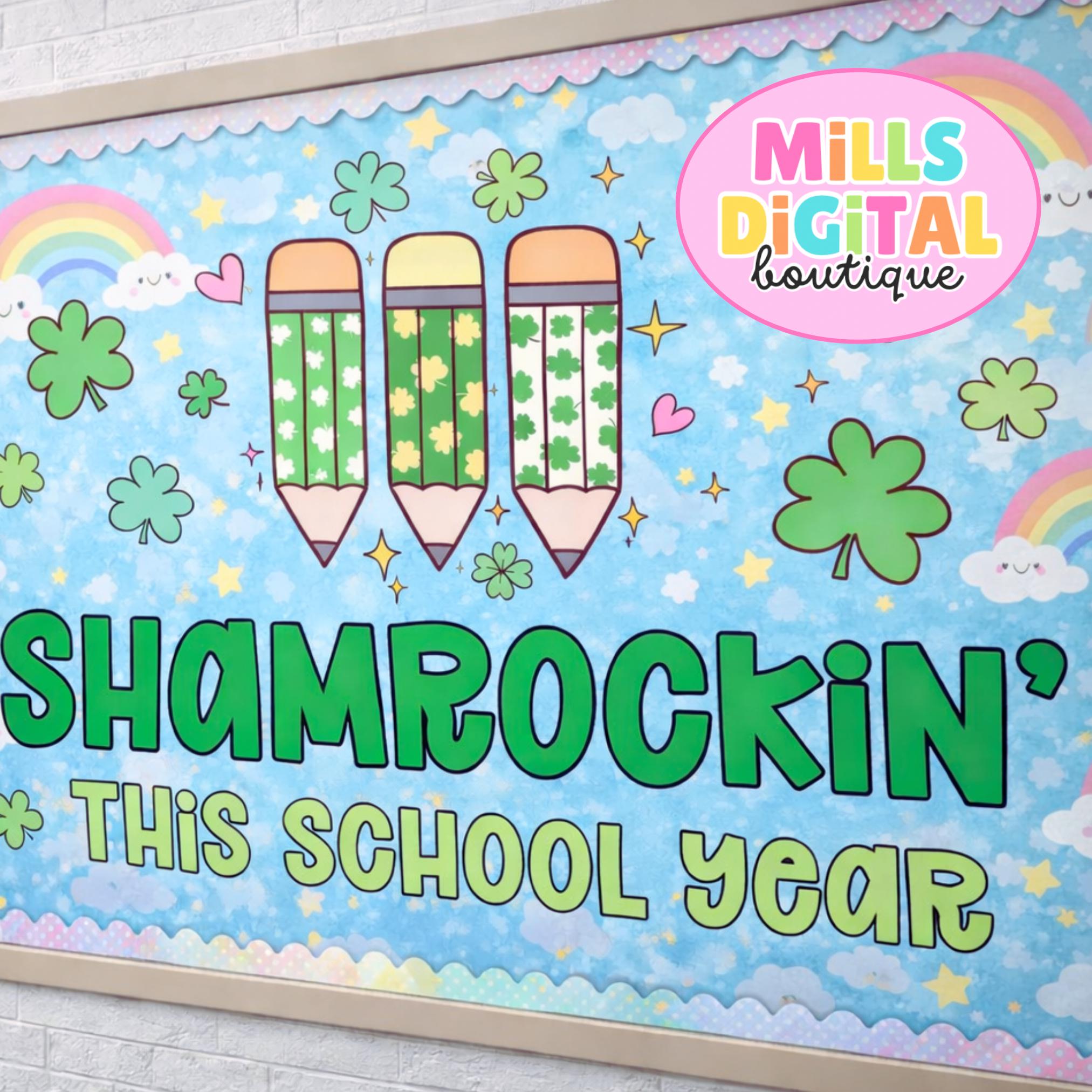 St Patrick's Day Bulletin Board Kit, Shamrock Pencils, Classroom Decor ...