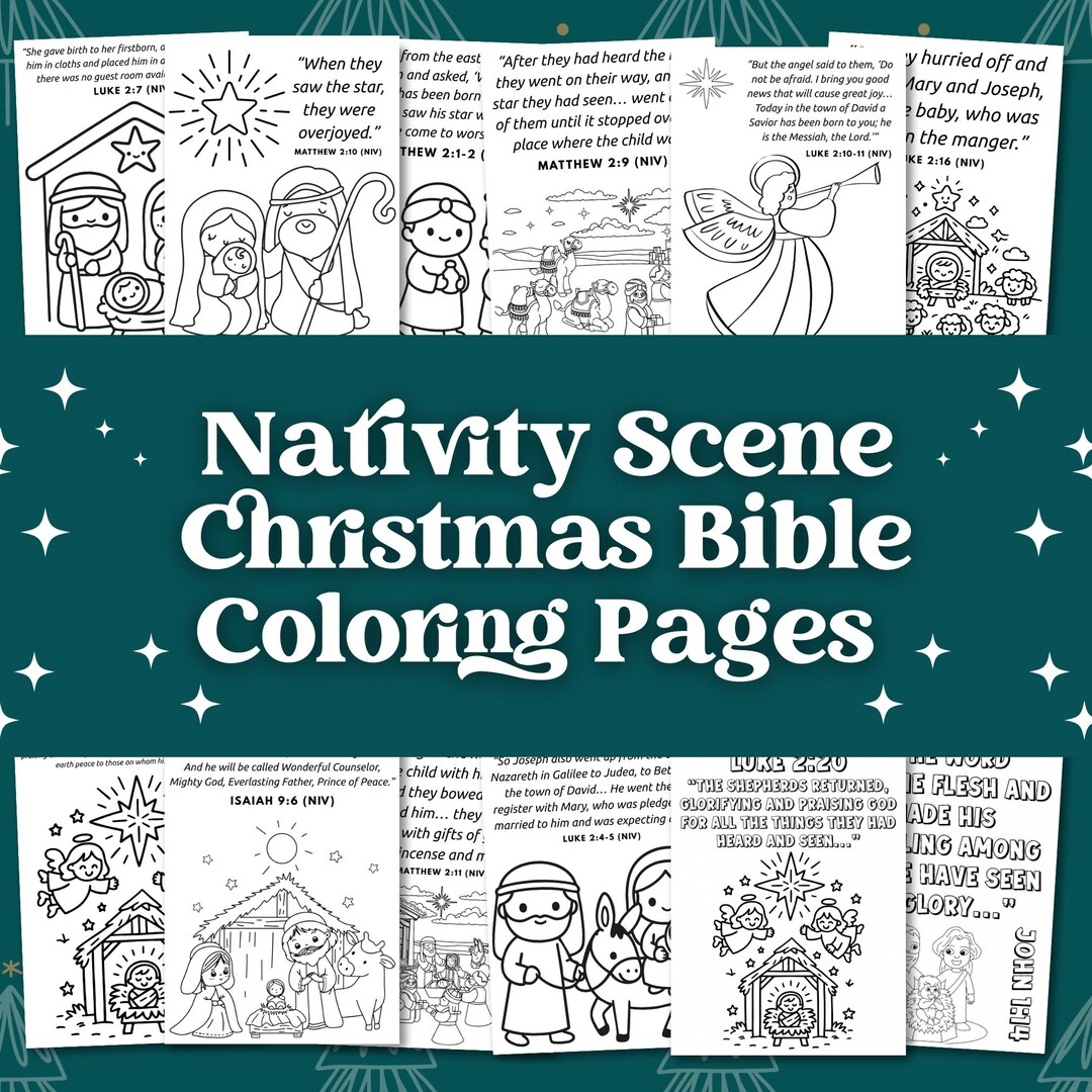 Nativity Scene Christmas Coloring Pages | Bible Verse Activities (PDF ...