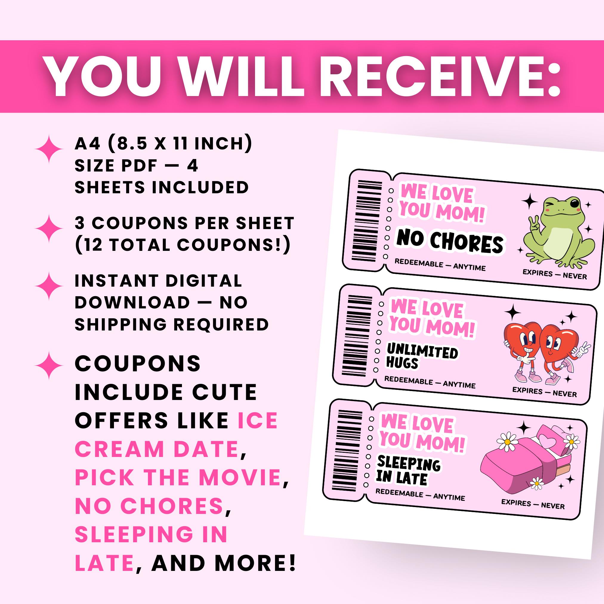 Mother's Day Printable Coupons: DIY Gift for Mom (PDF) - Etsy