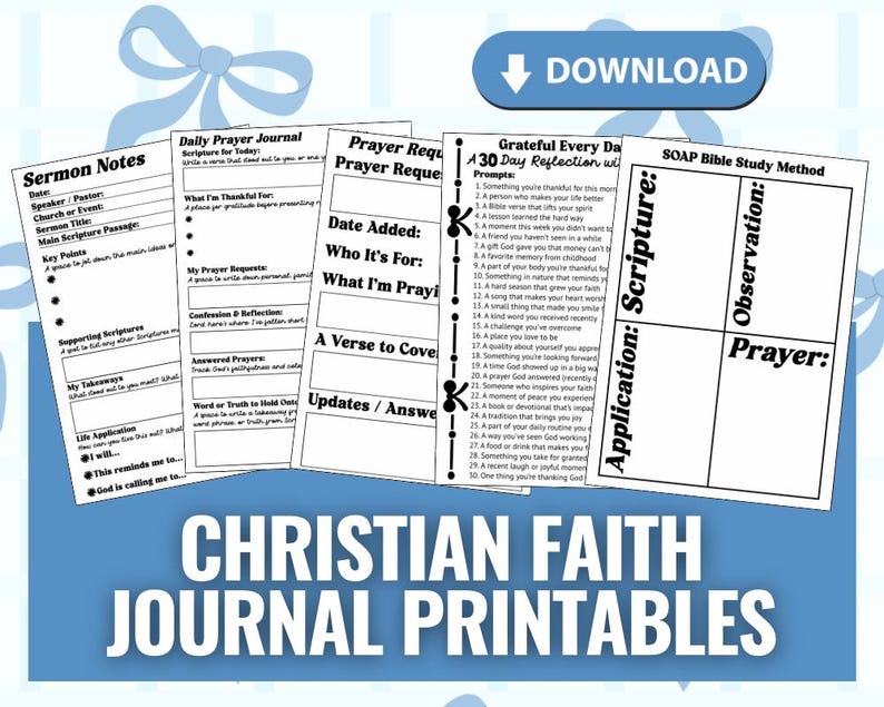 Digital Bible Study Bundle | Printable Prayer Journal, Sermon Notes ...