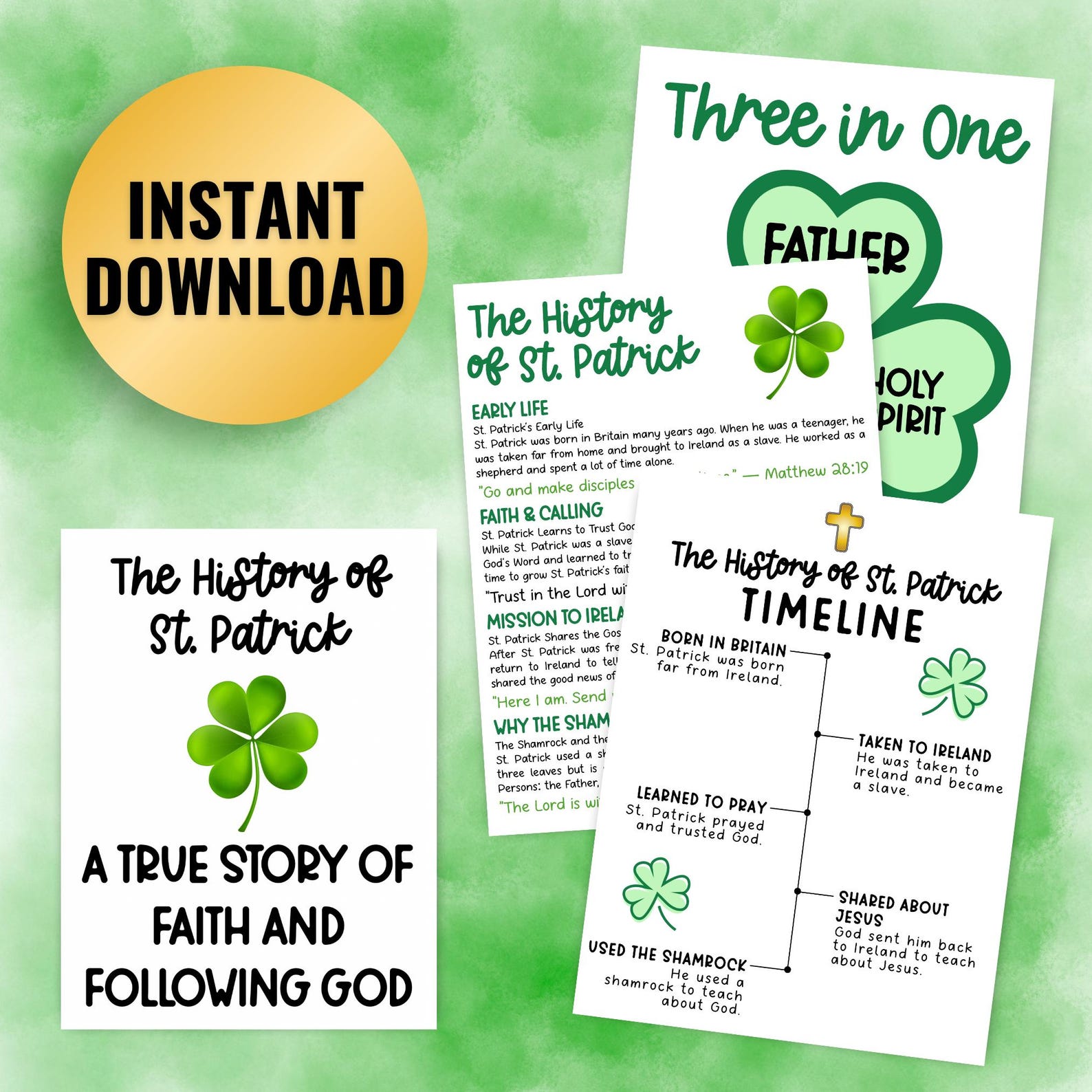 Christian St. Patrick's Day Printable | Trinity Shamrock Lesson (PDF ...