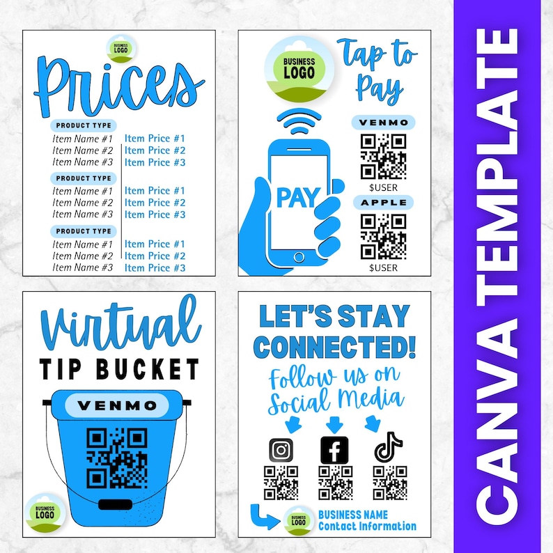 Customizable Business Table Sign Bundle: QR Code, Vendor Display (canva ...