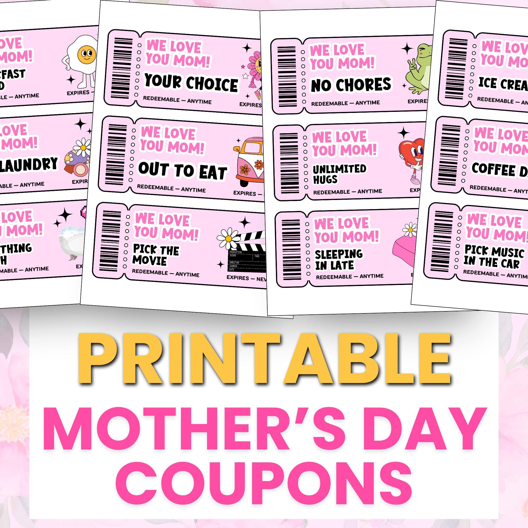 Mother's Day Printable Coupons: DIY Gift for Mom (PDF) - Etsy