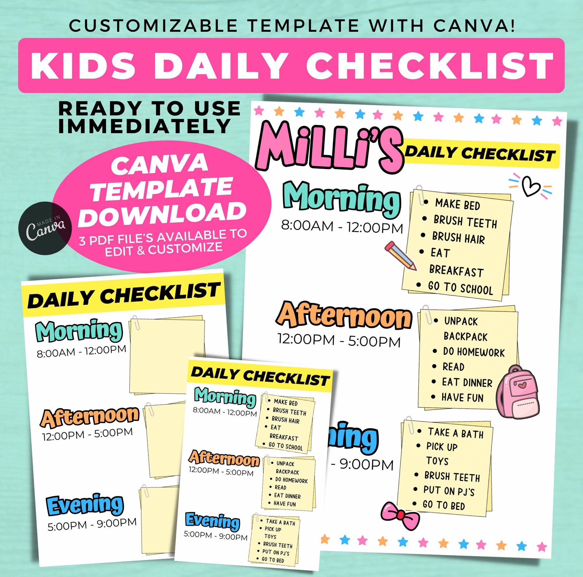 Editable Kids Routine Chart Printable Kids PDF Reward - Etsy Ireland