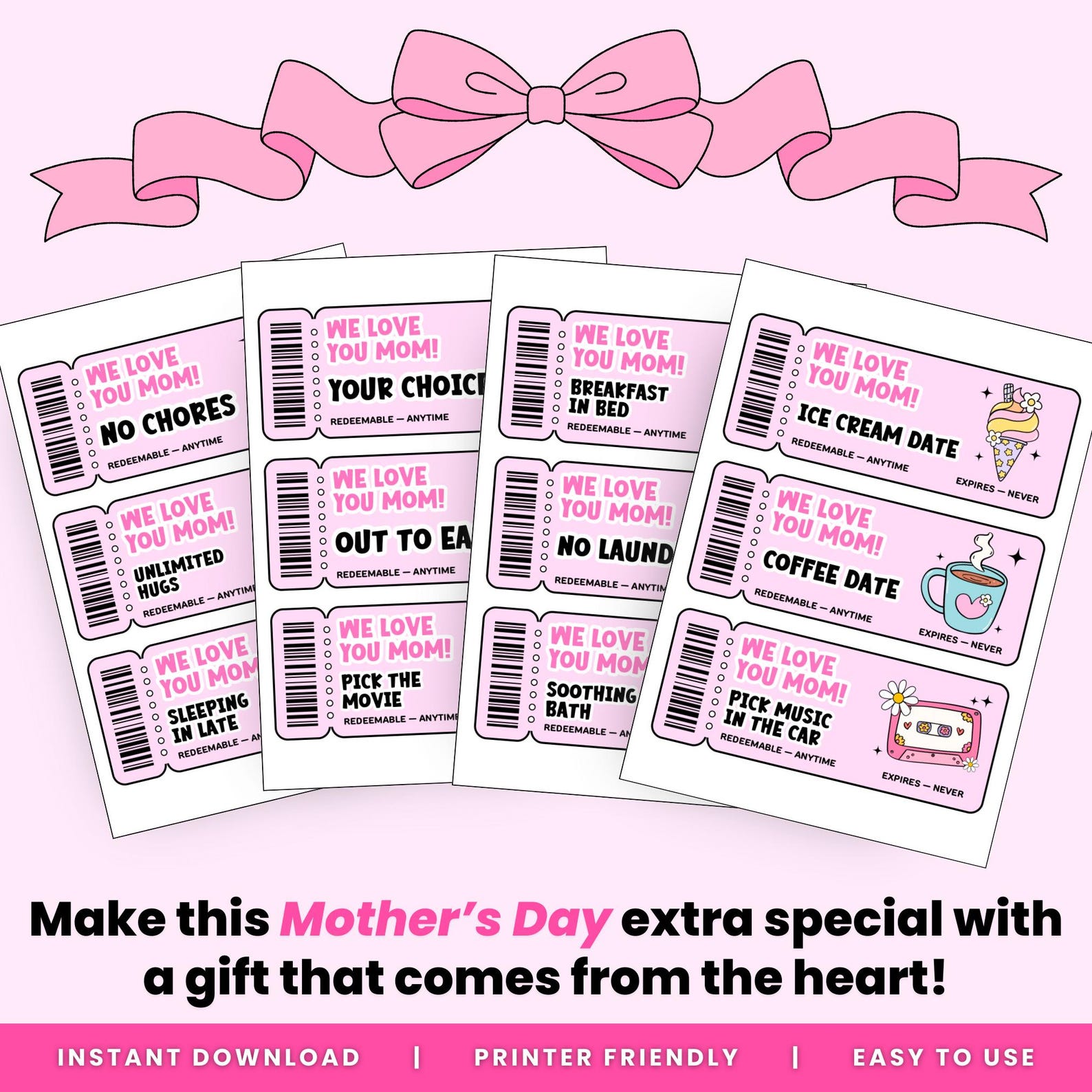 Mother's Day Printable Coupons: DIY Gift for Mom (PDF) - Etsy
