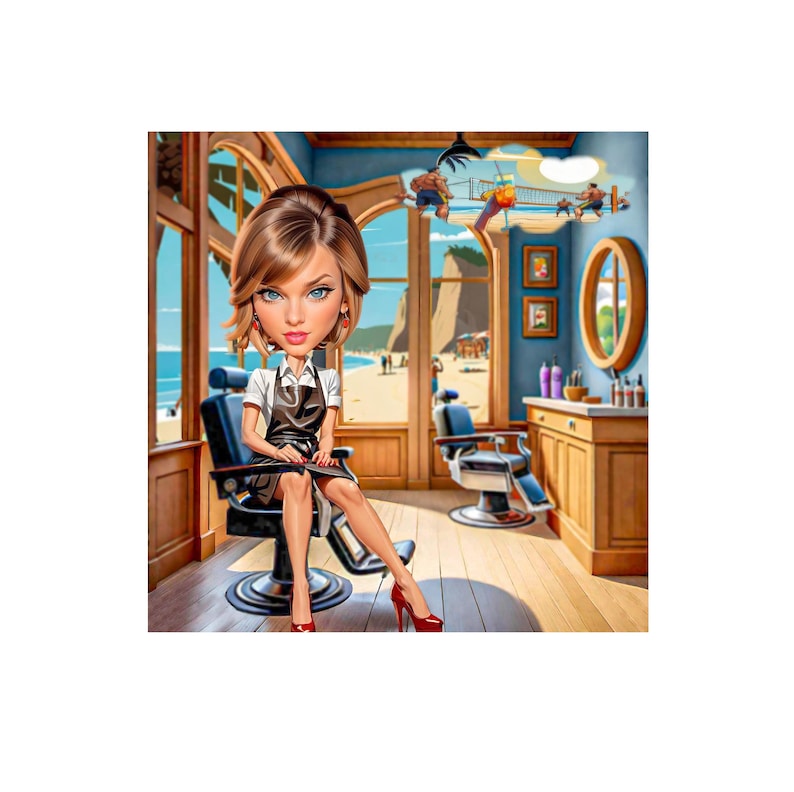 Custom Hairdresser Caricature - Personalized Hair Stylist Portrait Gift ...