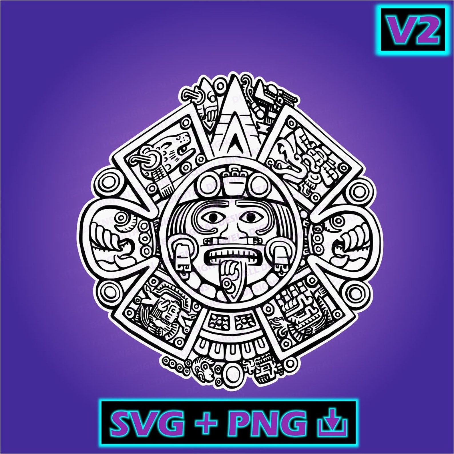Aztec Calendar Face Instant Download SVG PNG Cut File - Etsy