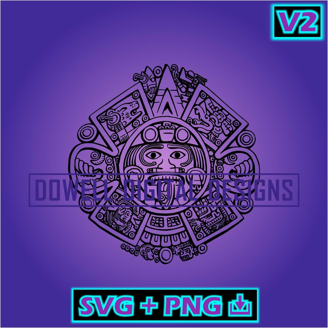 Aztec Calendar Face - Instant Download - SVG - PNG - Print, Cut File ...