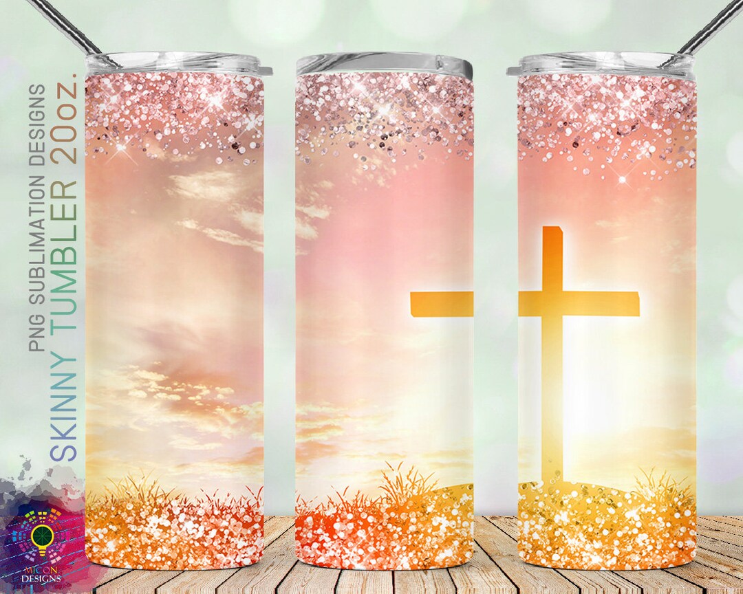 20oz Skinny Tumbler Cross Sunset Glitter PNG Sublimation Designs, Jesus ...