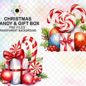 Christmas Candy and Gift Box Watercolor Clipart PNG Transparent ...