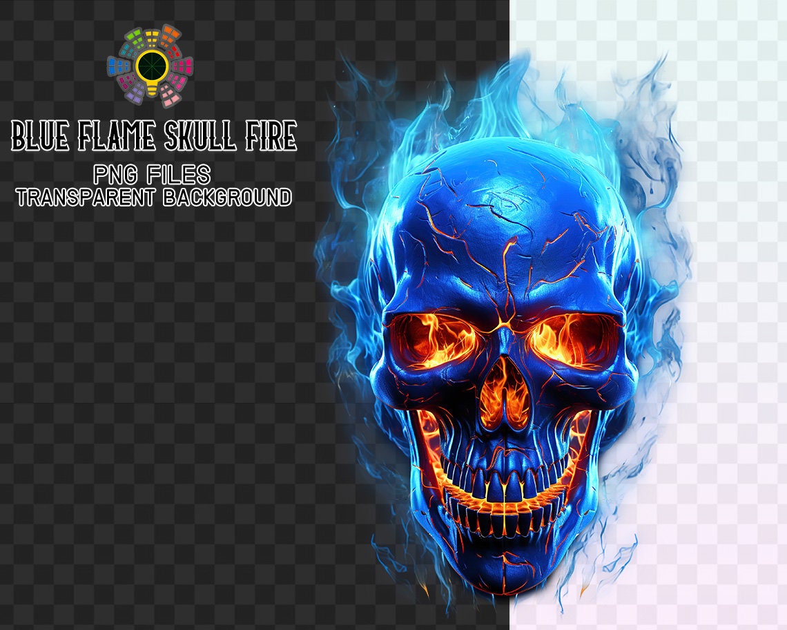 Blue Fire Skull Png
