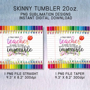 20oz Skinny Tumbler A Truly Great Teacher Rainbow Pencils PNG ...