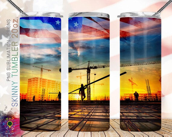 Construction Workers American Flag Skinny Tumbler Wrap 20oz - Etsy