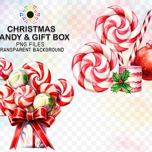 Christmas Candy and Gift Box Watercolor Clipart PNG Transparent ...