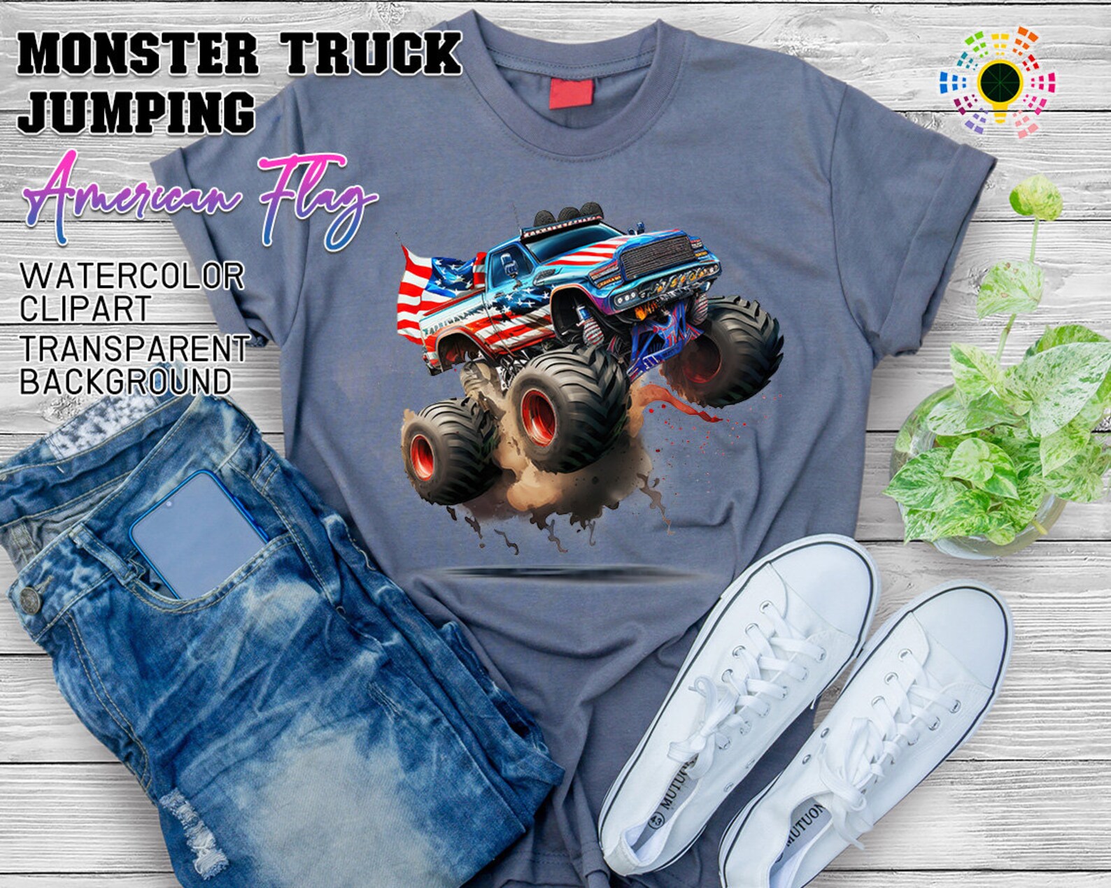 Monster Truck Jumping USA Flag PNG Clipart Sublimation Designs ...