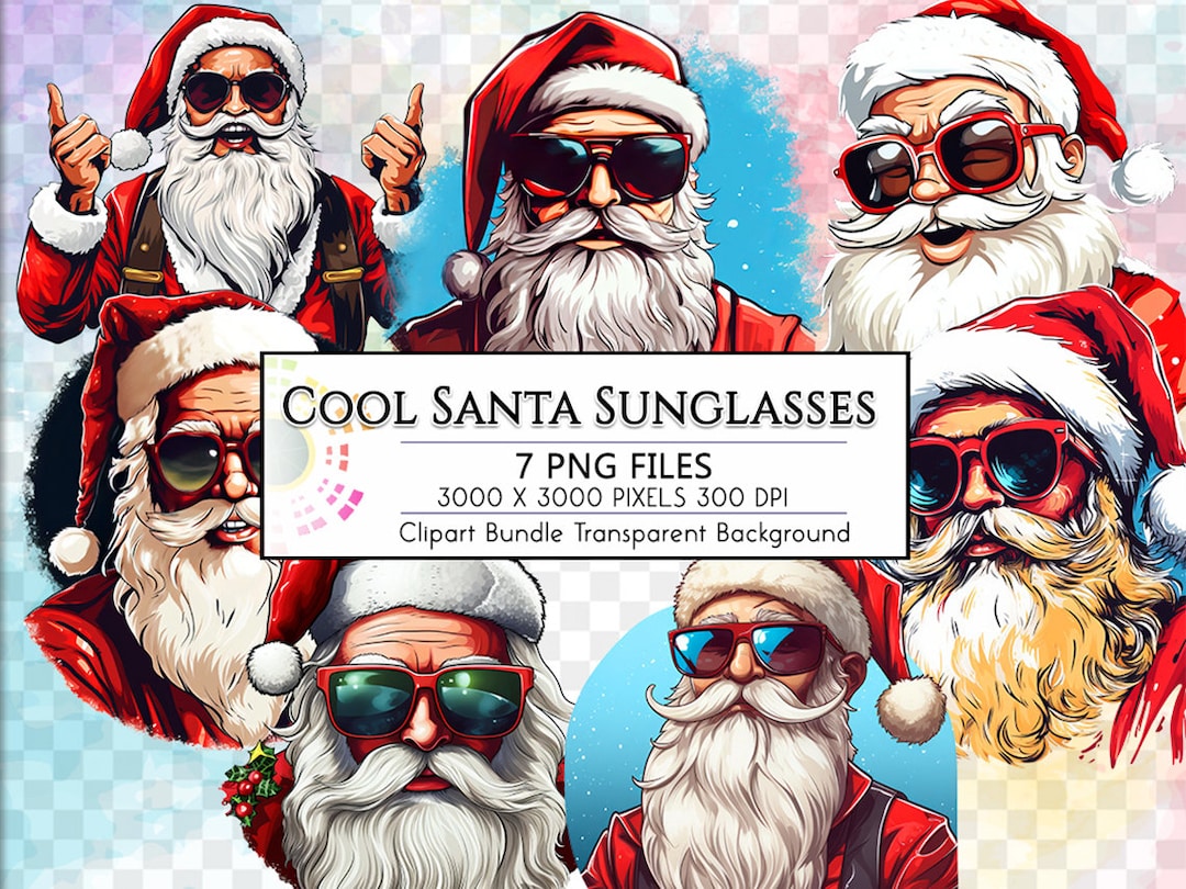 Cool Santa With Sunglasses PNG Transparent Designs, Magical Christmas ...