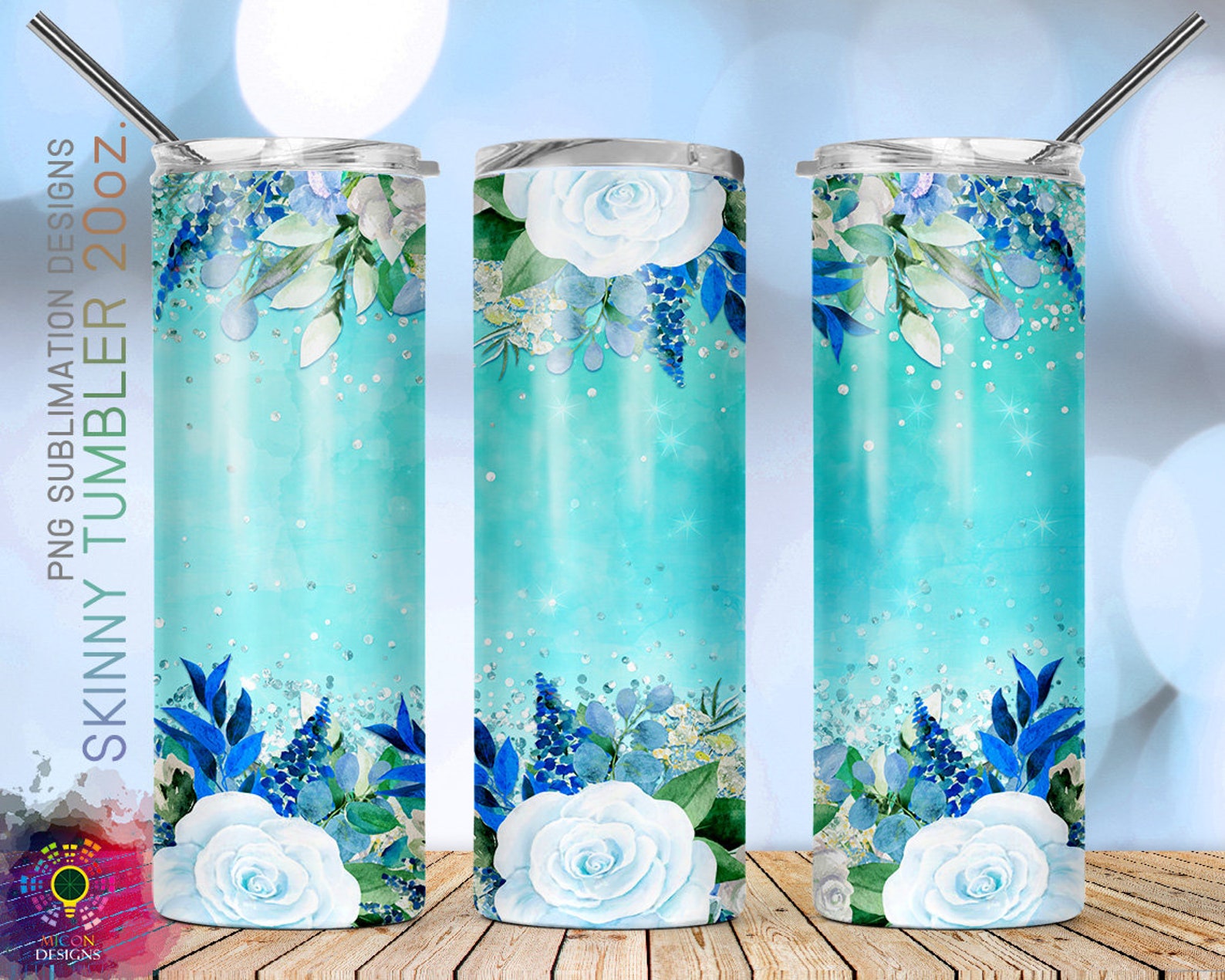 20oz Skinny Tumbler Blue Navy Roses Floral Sublimation Design - Etsy