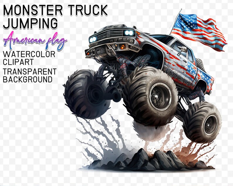 Monster Truck Jumping USA Flag PNG Clipart Sublimation - Etsy