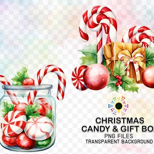 Christmas Candy and Gift Box Watercolor Clipart PNG Transparent ...