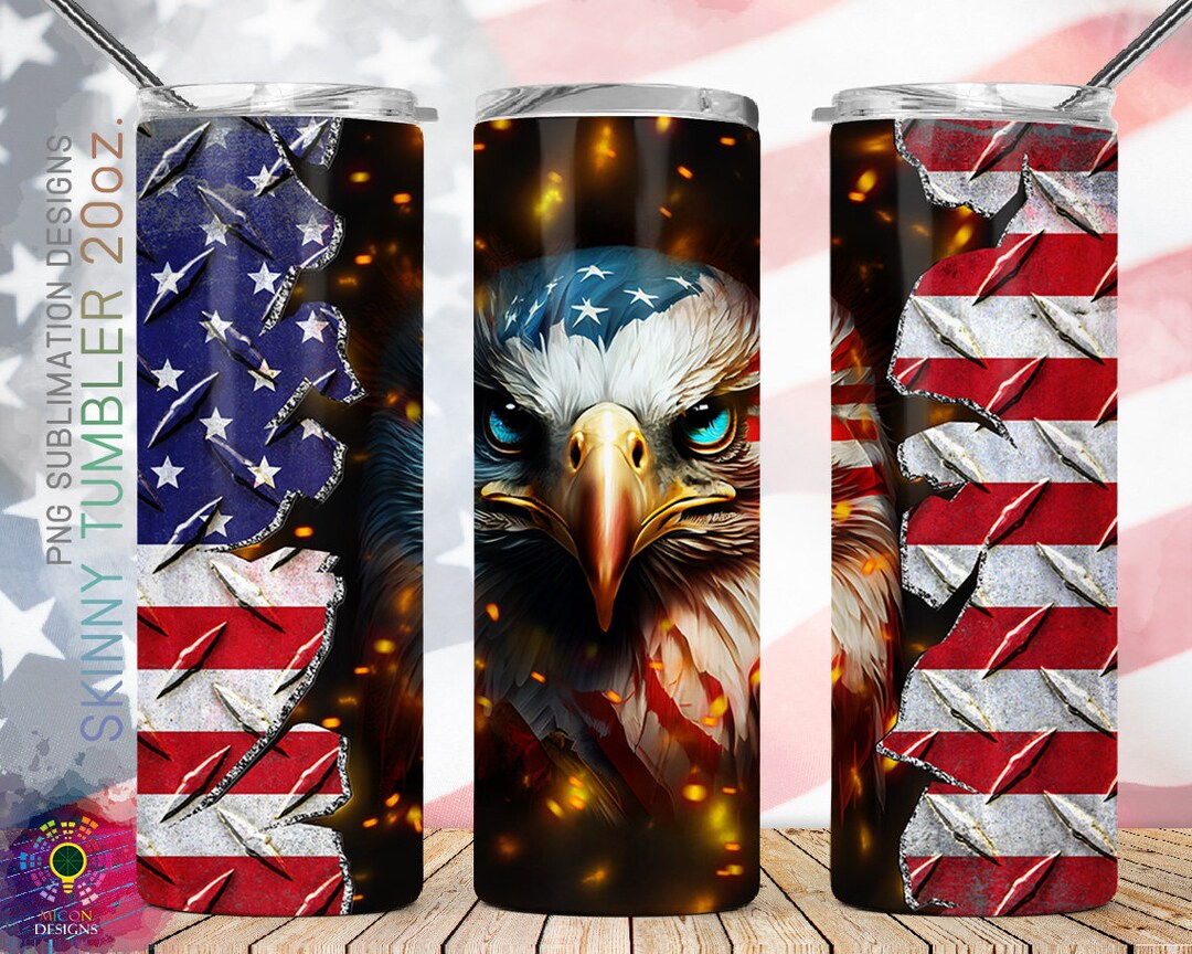20oz Skinny Tumbler Eagle American Flag PNG Sublimation Designs, Patriotic Tumbler Wrap, USA ...