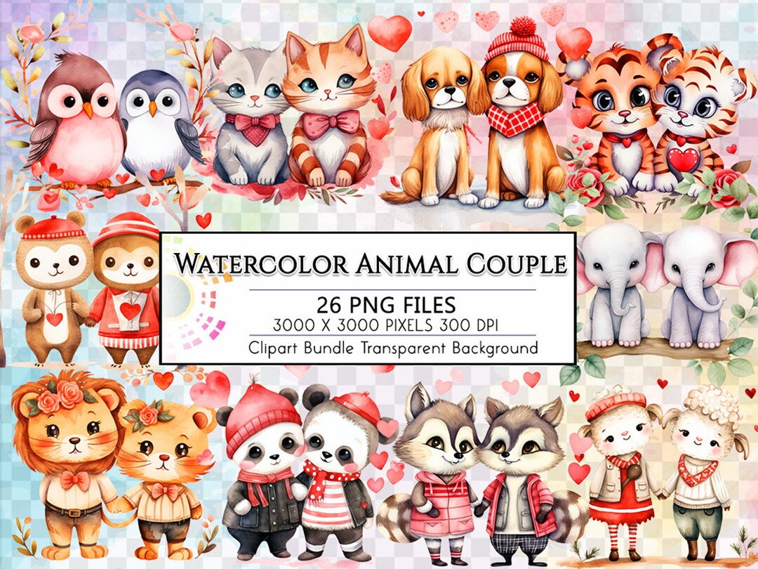 Watercolor Animal Couple Clipart Transparent Designs, Valentine's Day ...
