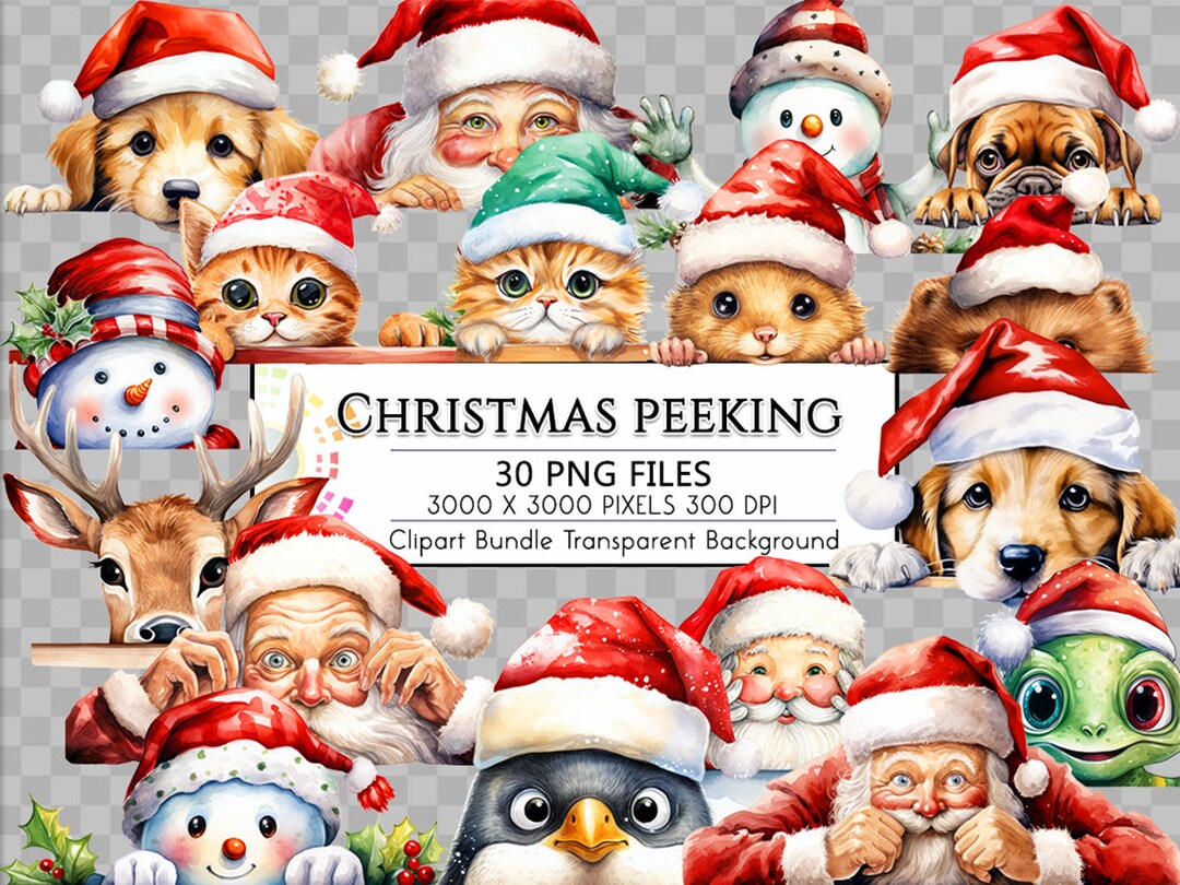 Funny Christmas Peeking Watercolor Clipart Transparent Designs, Santa ...