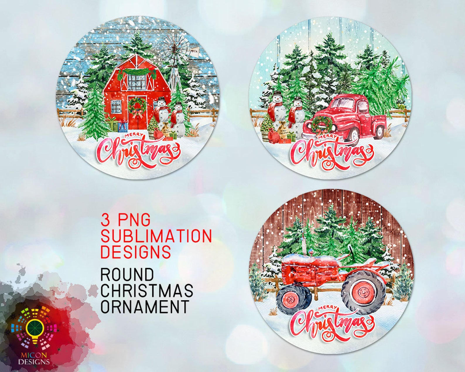 Christmas Country Farm Winter Scene Ornament Bundle PNG Sublimation ...