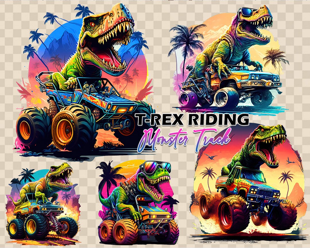 T-rex Dinosaur Riding Monster Truck PNG Clipart Sublimation Design ...
