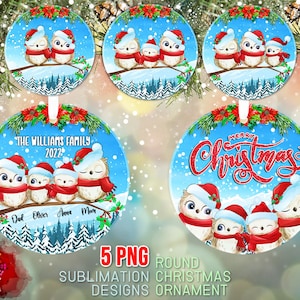 Personalized Family Christmas Owls Round Ornament Bundle PNG ...